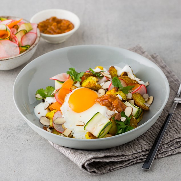 Bombay Potatoes with Pickled Veggies and Fried Eggs - My Food Bag