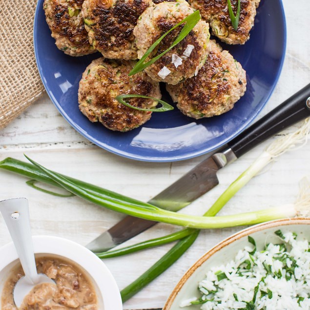 Asian Turkey Rissoles with Sesame Spinach Rice and Apple Chutney - My ...