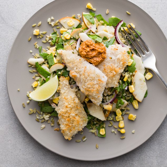 Crusted Fish with Freekeh Salad and Muhammara - My Food Bag