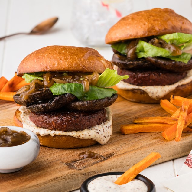 Plant-Based 'Meat' Burgers with Mushrooms & Caramelised Onion Jam - My ...