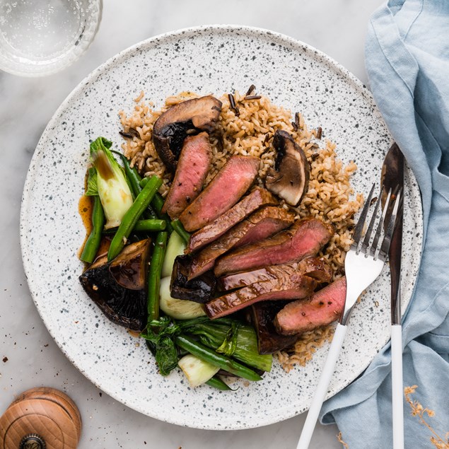 Teriyaki Beef Sirloin Steaks with Brown Rice & Garlic Veggies - My Food Bag