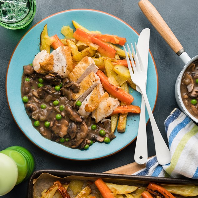 Roasted Cheesy Chicken Poutine with Mushroom Gravy - My Food Bag