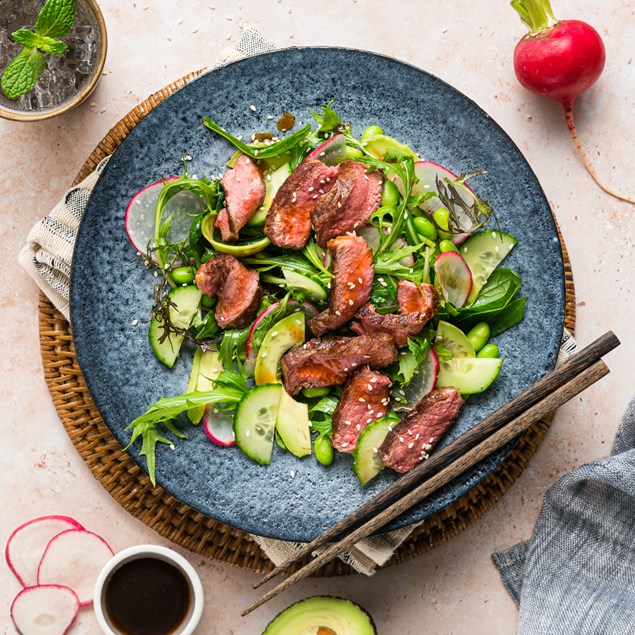 Japanese Style Beef Sirloin Steaks with Edamame & Avocado Salad - My ...