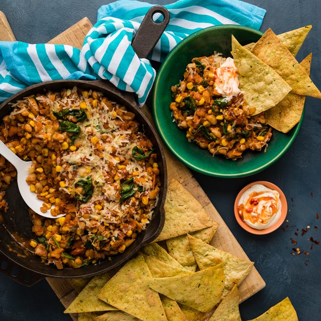 Mexi White Bean Chilli with Homemade Tortilla Chips & Sour Cream - My ...