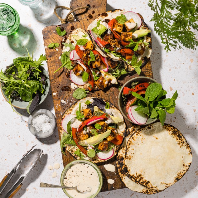 Sticky Chipotle & Honey Haloumi Tacos with Avocado & Lime Crema - My ...