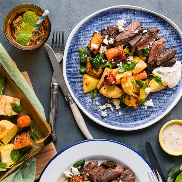 Spiced Beef Rump Steaks with Feta Roast Veggies - My Food Bag