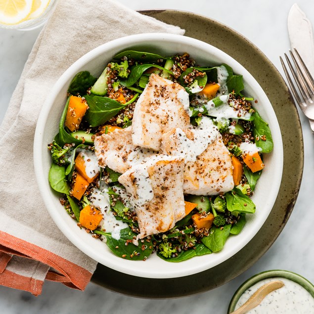 Shawarma-Spiced Fish with Roasted Pumpkin Salad & Tzatziki - My Food Bag