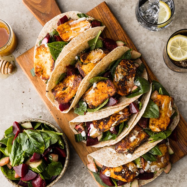15-Minute Greek Haloumi Tacos with Beetroot Salad & Yoghurt - My Food Bag
