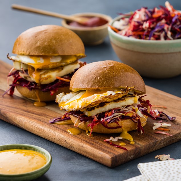 Ultimate Veggie Kiwi Burgers with Crispy Haloumi & Beetroot Slaw - My ...