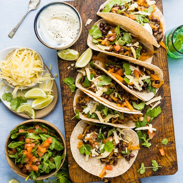 Mexi Black Bean Tacos with Cheese & Sour Cream - My Food Bag