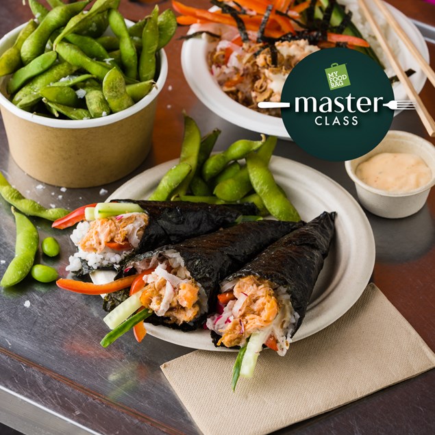 Hot Smoked Salmon Temaki Hand Rolls with Togarashi Crema & Salted ...