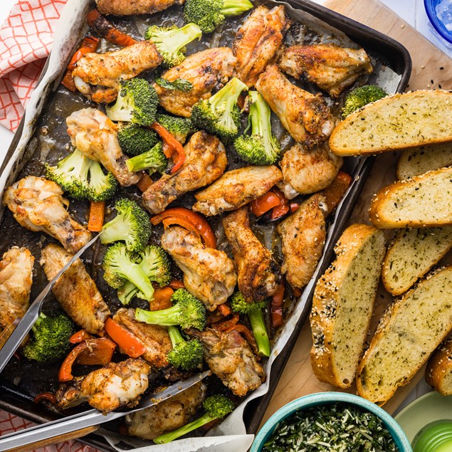 Spring Pesto Chicken Nibble Traybake with Garlic Bread - My Food Bag