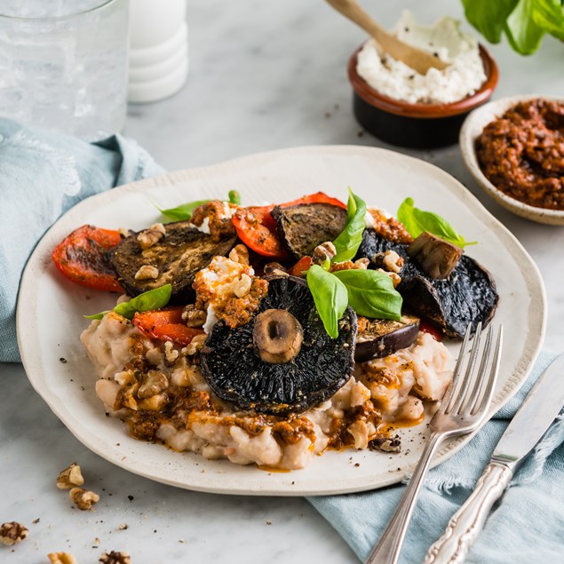 Grilled Summer Vegetable Stack with Cannellini Beans & Sicilian Pesto ...