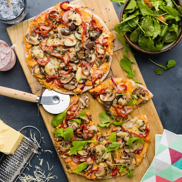 Fully Loaded Feta & Mushroom Pizzas with Spinach & Tomato Salad - My ...