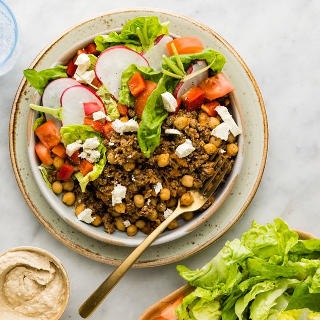 Beef & Chickpea Plates with Feta, Salad & Hummus - My Food Bag