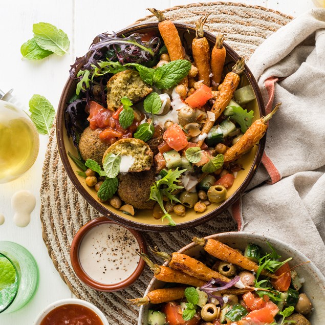 Mediterranean Falafel Bowl with Baby Carrots & Smoky Tomato Chutney ...