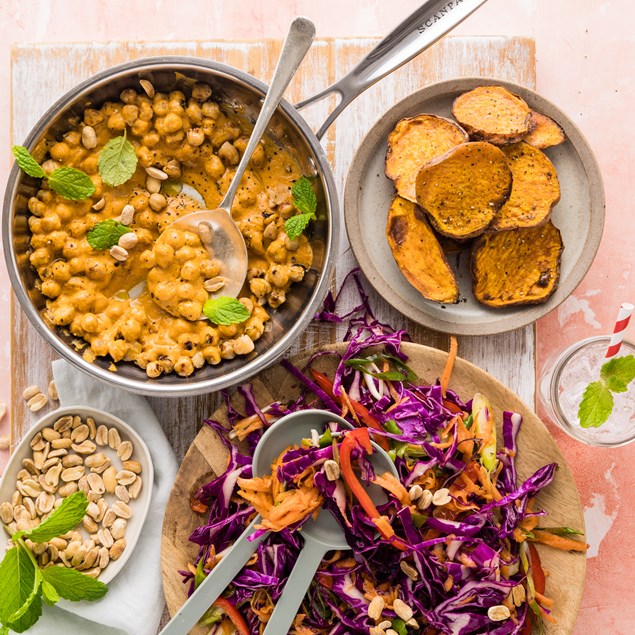 Peanut Satay Chickpeas with Roasted Kūmara & Rainbow Slaw - My Food Bag