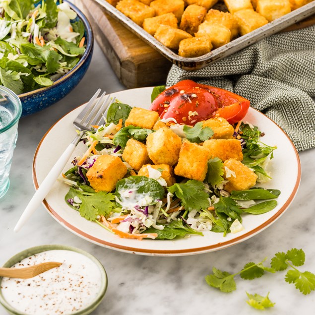 Southern-Spiced Tofu Bites with Charred Capsicum & Creamy Ranch Slaw ...