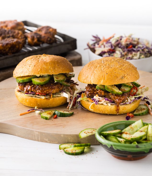 Sticky Korean Fried Chicken Burger with Chilli Smoked Garlic Slaw - My ...
