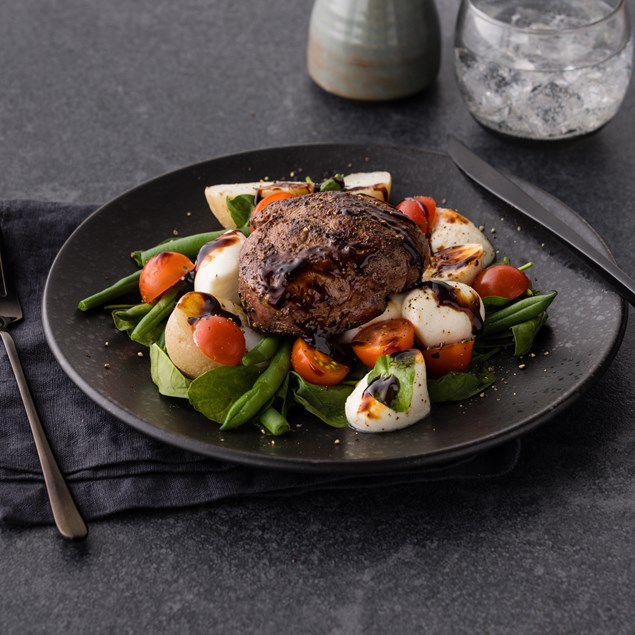 Gourmet Beef Eye Fillet Caprese with Baby Potatoes & Balsamic Glaze ...