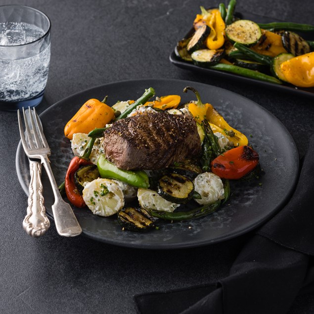 Gourmet Beef Eye Fillet with Charred Baby Capsicums & Creamy Caper ...