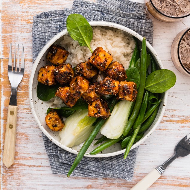 Sweet & Sticky Asian Tofu with Sesame Peanut Dressing - My Food Bag