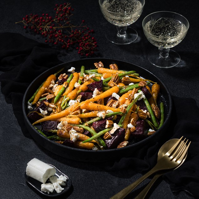 Date & Mustard Dressed Baby Vegetable Salad with Goat Cheese & Pecans ...