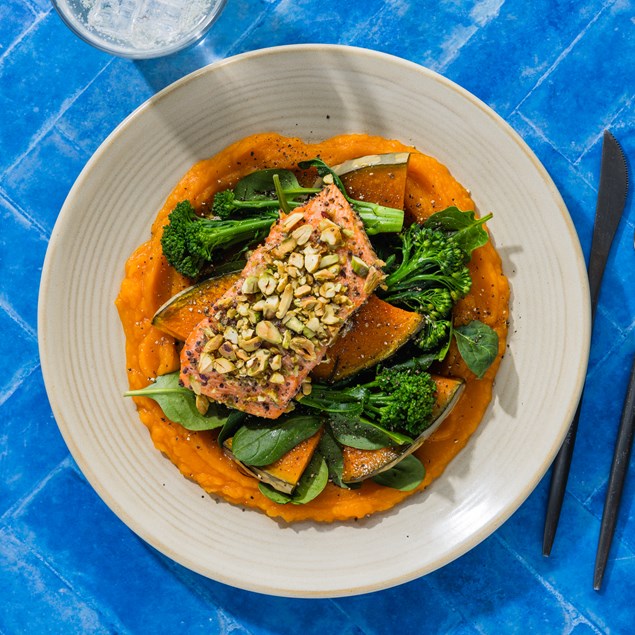 Pistachio-Crusted Salmon Fillet with Broccolini & Pumpkin Purée - My ...