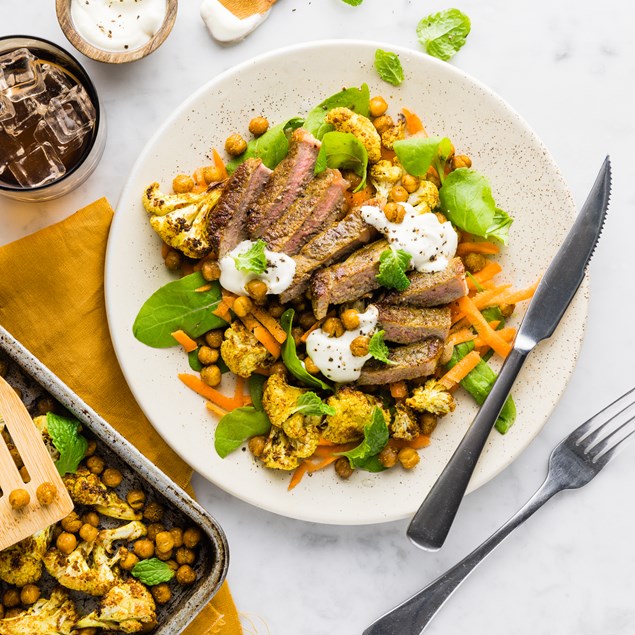 Seared Masala Lamb Leg Steak with Roasted Spiced Cauliflower & Indian ...