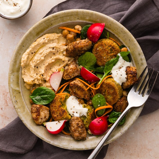 15-Minute Turkish-Inspired Chicken & Falafel Bowl with Avocado, Hummus ...