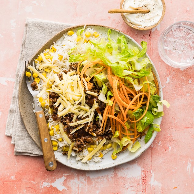 Sticky BBQ Beef & Garlic Butter Rice Bowl with Sour Cream - My Food Bag