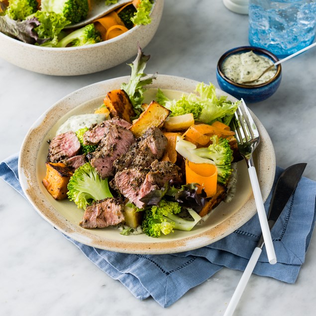 15-Minute Grilled Lamb Rump Steak with Roasted Vegetables & Mint Pesto ...