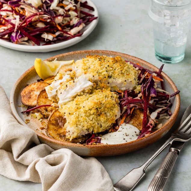 Fuss-Free Crumbed Snapper & Tartare Sauce with Roasted Potatoes & Beet ...
