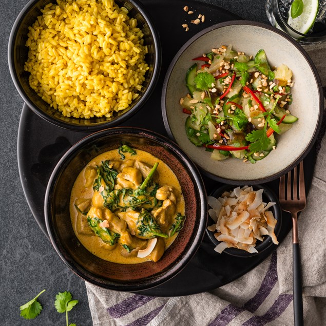 Chicken Rendang Curry with Turmeric Rice & Rojak Peanut Salad - My Food Bag