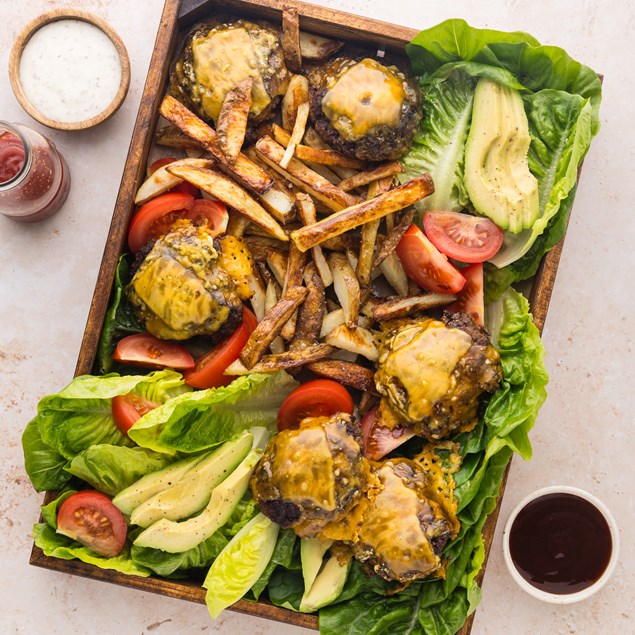 Build Your Own Cheesy Beef Patties with Chips & BBQ Sauce - My Food Bag