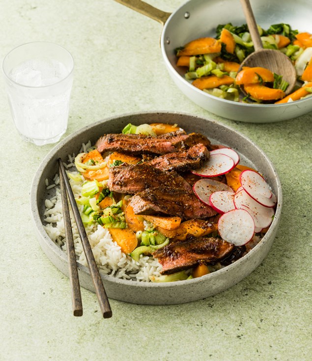 Asian Sticky Beef Rump Steaks with Veggies & Sesame Rice - My Food Bag