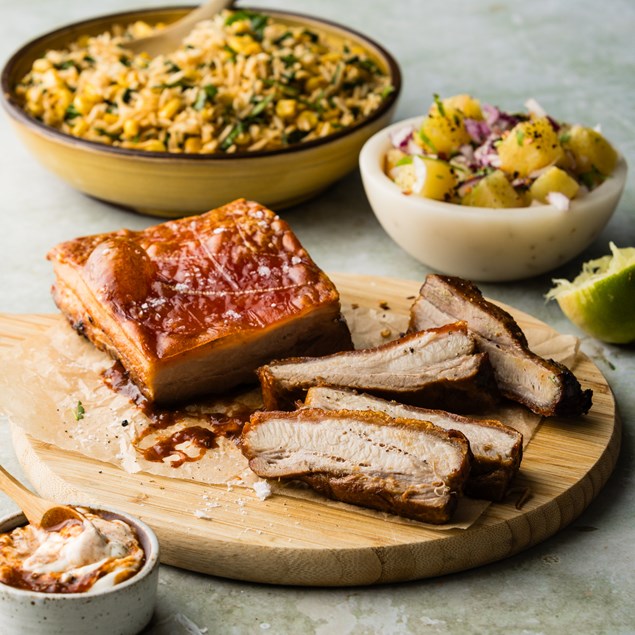 Chipotle & Citrus Roast Pork Belly with Dirty Rice & Pineapple Salsa ...