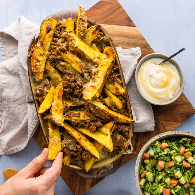 Middle Eastern Beef Loaded Wedges with Yoghurt & Fresh Cucumber Salsa ...
