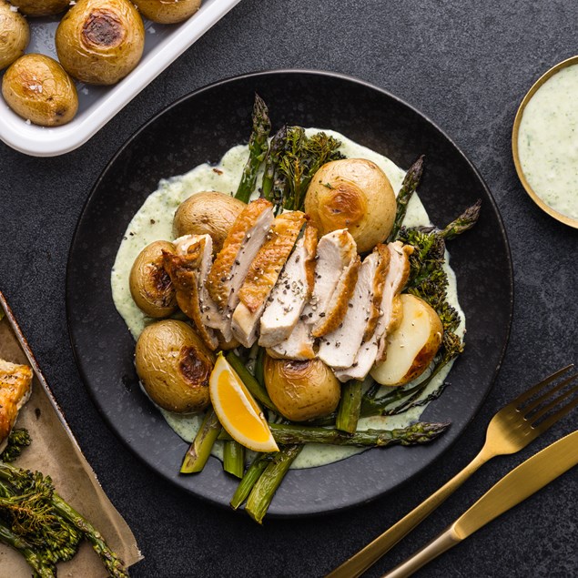 Pre-Prepped Crispy Skin Chicken Thighs with Green Goddess Dressing - My ...
