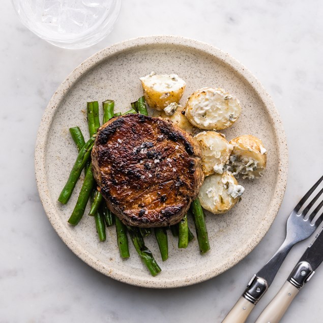 Beef Eye Fillet & Creamy Chive Potato Salad with Charred Green Beans ...