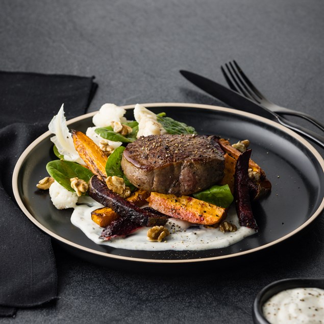 Beef Eye Fillet & Peppercorn Tarragon Yoghurt with Beet Chips - My Food Bag