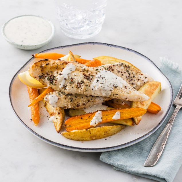 Lemon Pan-Fried John Dory with Roasted Baby Carrots & Yoghurt Tartare ...