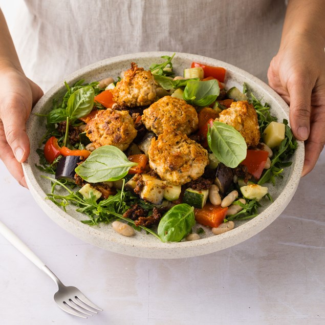 Low Carb Pork Meatballs & Ratatouille Traybake with Fresh Basil - My ...