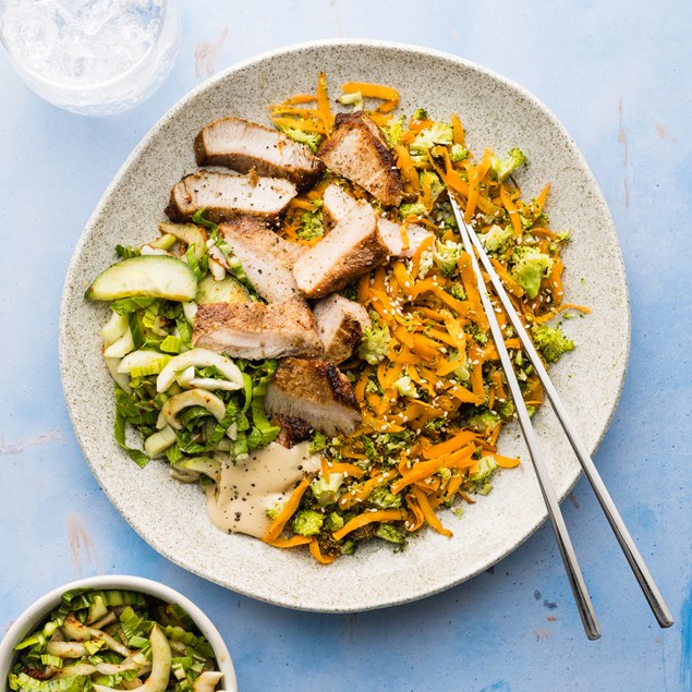 Korean-Style Pork Sirloin with Quick Cucumber Kimchi & Broccoli Rice ...