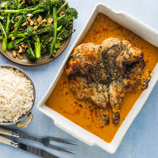 Butter Curry Butterflied Chicken with Garlic Cashew Greens - My Food Bag