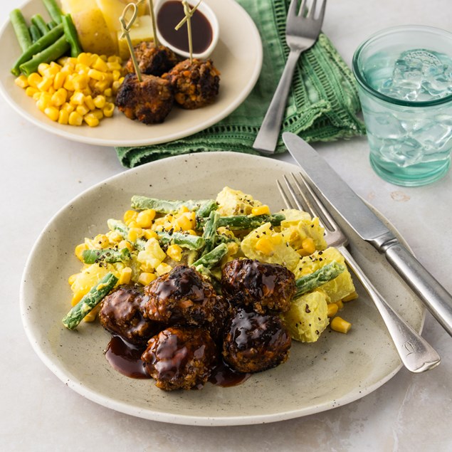 BBQ Beef Mini Meatballs with Creamy Potato Salad - My Food Bag