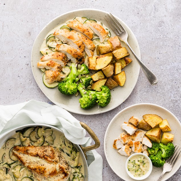 Creamy Chicken & Courgette with Roasties & Seed-Spiked Broccoli - My ...