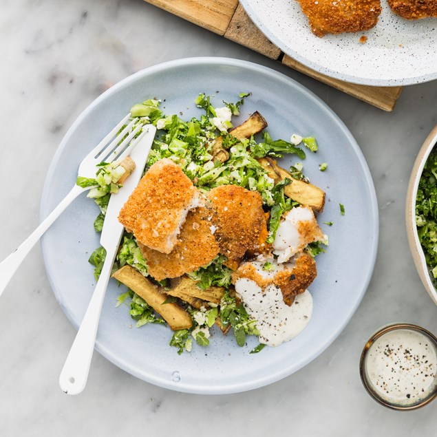 Crispy Crumbed Snapper with Chips & Broccoli Crush - My Food Bag