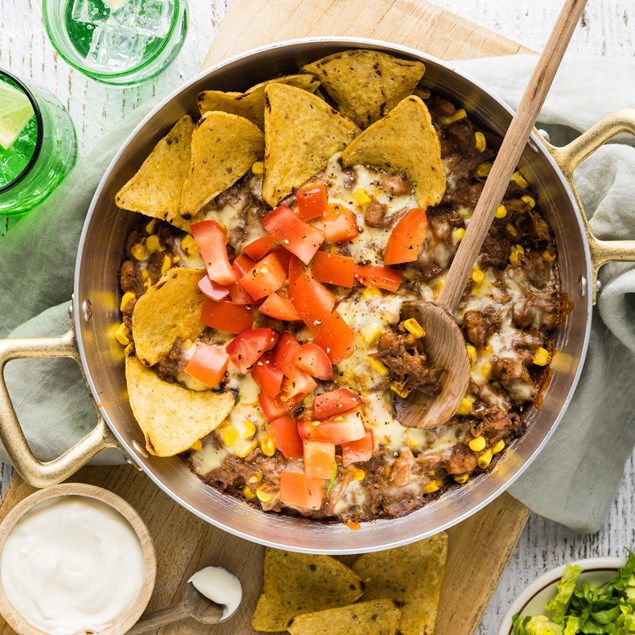 Pre-Prepped Pulled Beef Nachos with Corn Chips & Sour Cream - My Food Bag